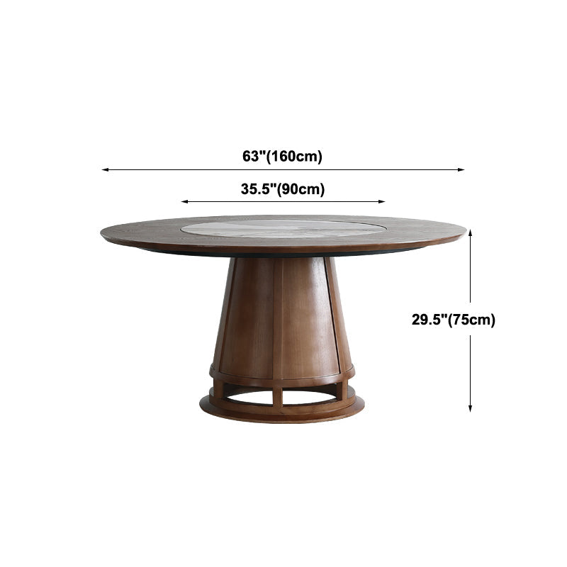 Modern Round Convertible Dining Table Brown Ash Wood Pedestal Table ...