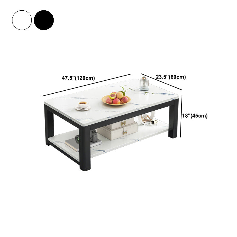 Rectangular Black Metal 4 Legs Base Design with Storage Shelf Coffee ...