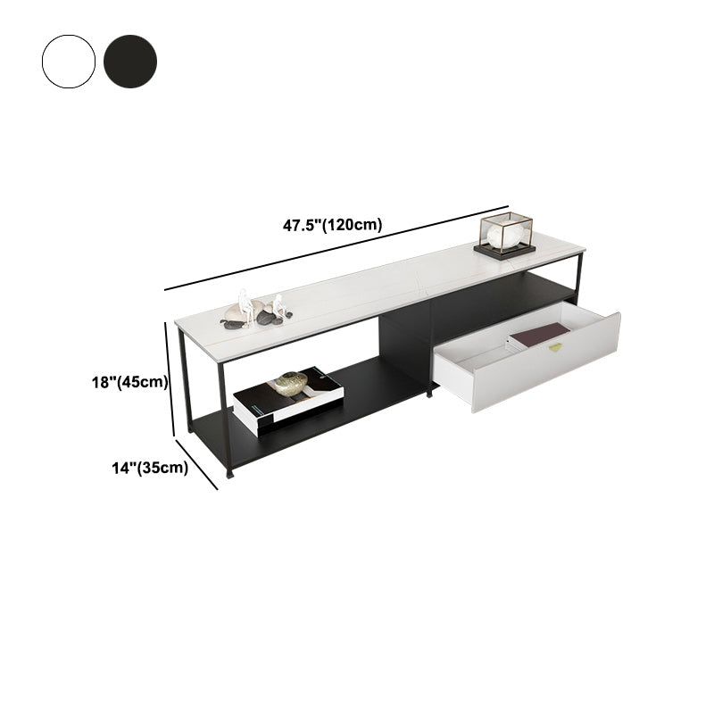 Modern Stone/Iron Top TV Stand 2-Open Shelf TV Console with Storage ...