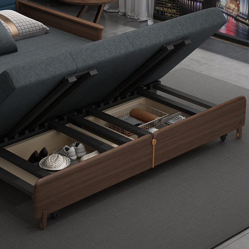 Modern Armless Sofa Bed with Storage Linen Sofa Bed in Brown - Clearhalo