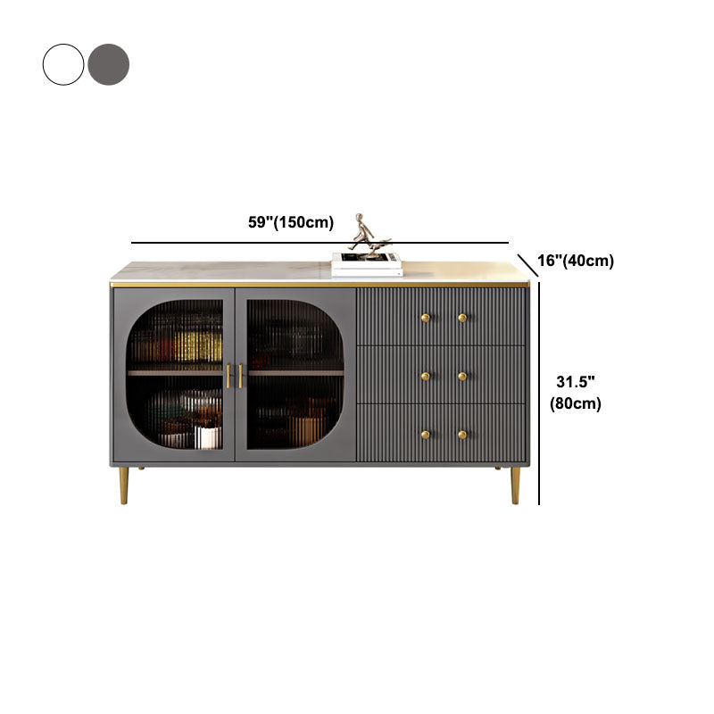 Glam Buffet Stand with Drawers Stone and Wood Buffet Sideboard - Clearhalo