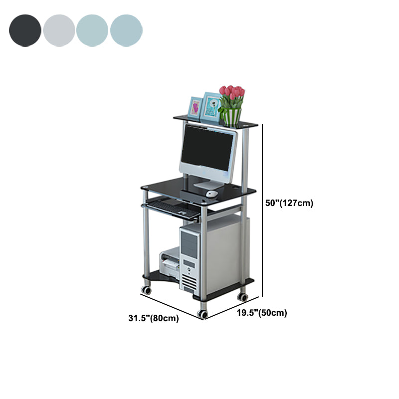 Rectangular Glass Computer Desk Keyboard Tray Contemporary Office Desk ...