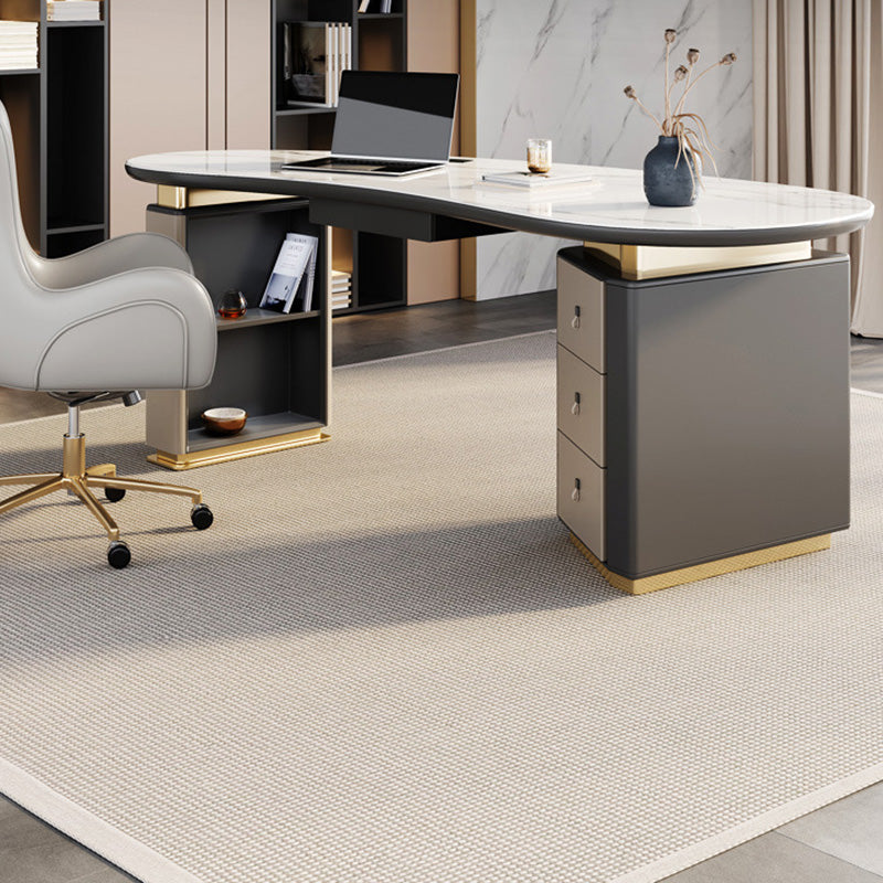 Contemporary Marble Computer Desk for Office 30"H Desk in White - Clearhalo
