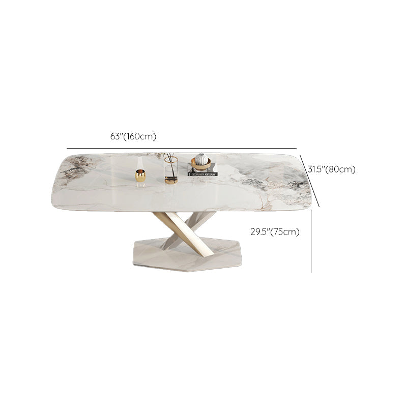 Rectangle Pedestal Table Modern Dining Table with Stainless Steel Base ...