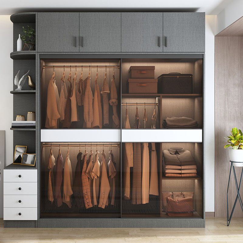 Modern Style Glass Wardrobe Gray Colour Wardrobe Closet with Sliding ...
