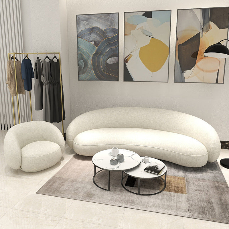 Contemporary Sloped Arm Curved Sofa White Tight Back Fabric Settee ...