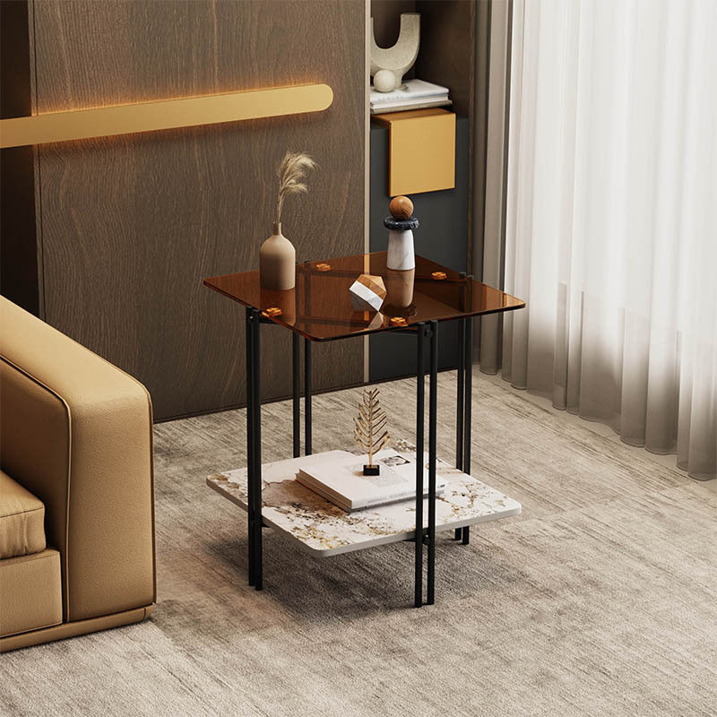 Modern 4 Legs Corner Table Glass Side End Table for Living Room - Clearhalo
