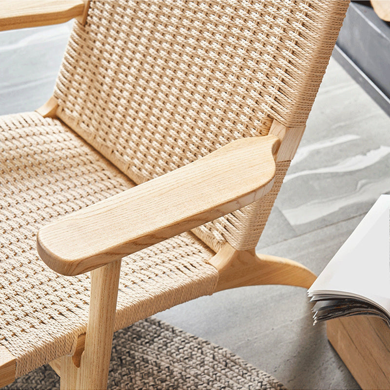 Woven Back Chair Square Arms Solid Wood Arm Chair for Living Room ...