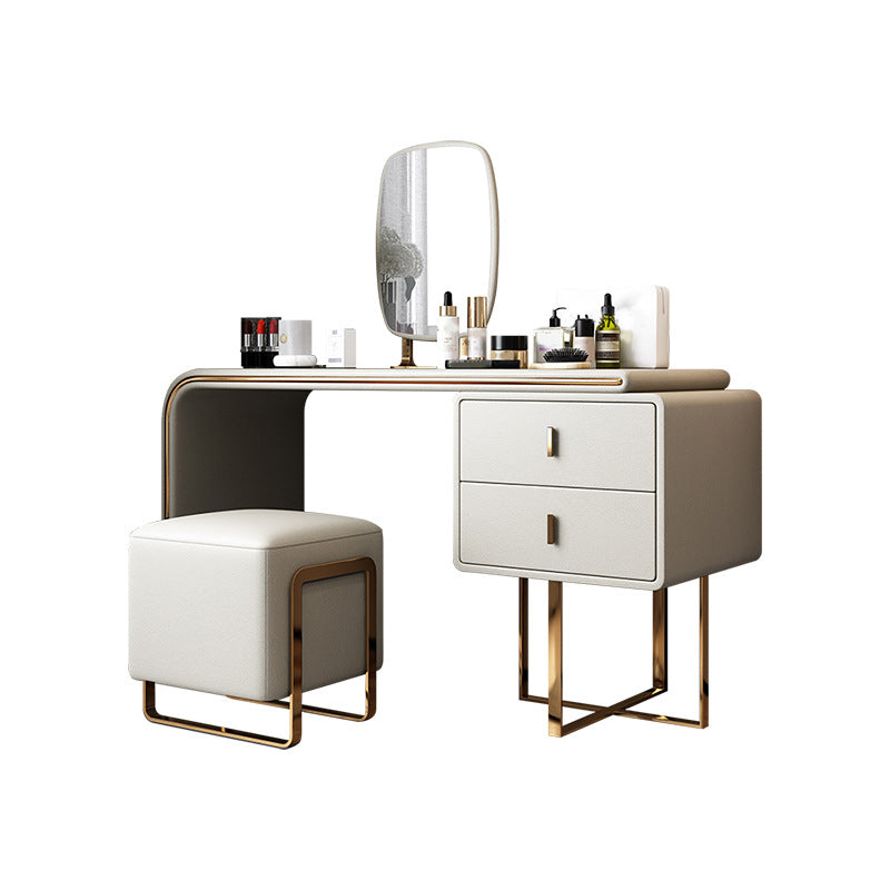Glam Vanity Table and Stool Set 2-Drawer Faux Leather Vanity Dressing ...