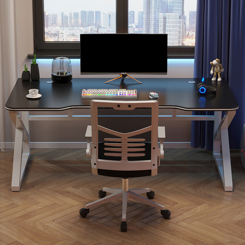 Ergonomic Wood Computer Desk Rectangular Trestle Gaming Desk with Metal ...