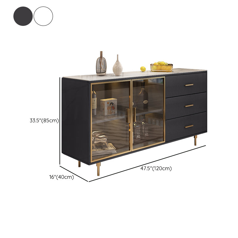 Glam Style Dining Buffet Stone Sideboard with Cabinets and Drawers ...