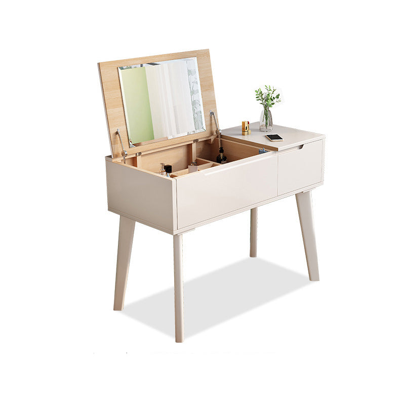 Modern 1-Drawer Dressing Table Solid Wood Mirror Make-up Vanity - Clearhalo