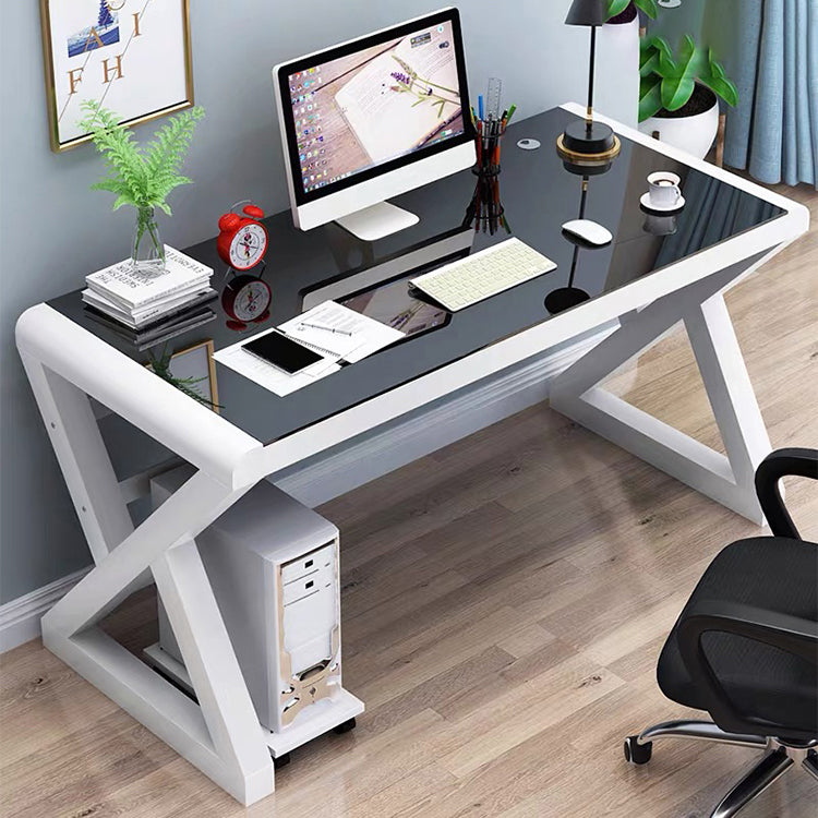 Rectangular Glass Top Office Desk Contemporary Computer Desk - Clearhalo