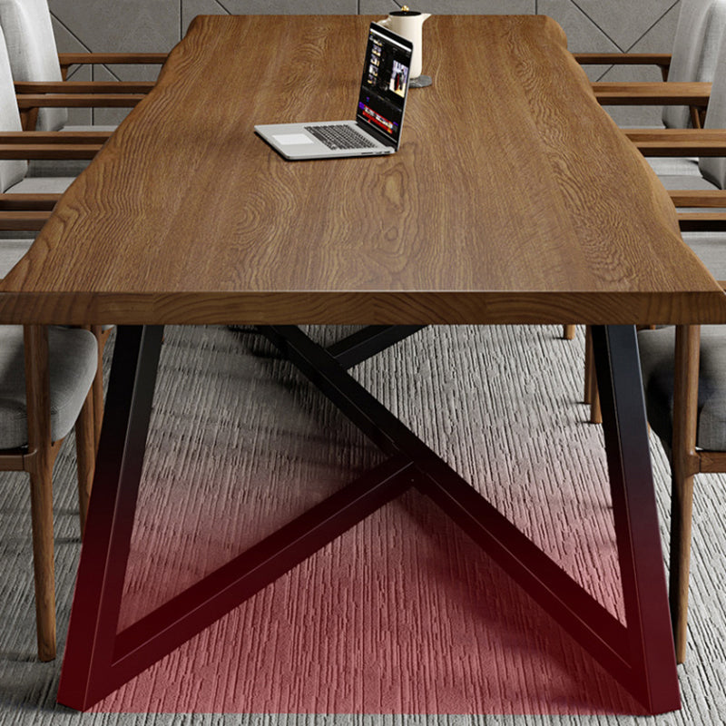 Contemporary Solid Wood Office Desk 29.53" Tall Writing Desk with Iron ...