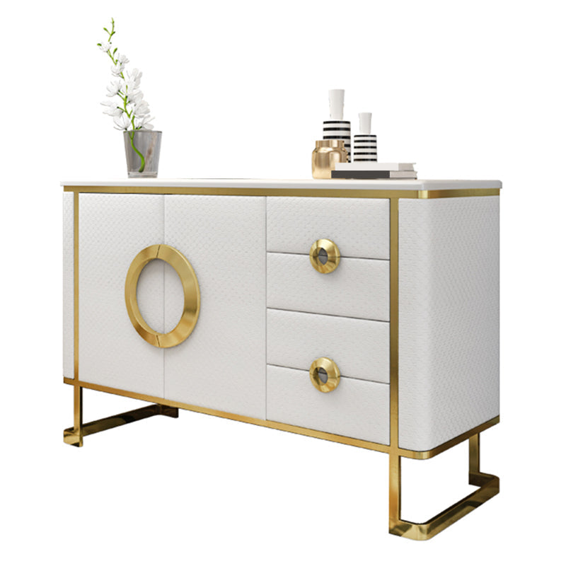 Marble Buffet Table Glam Style Side Board with Cabinets and Drawers ...