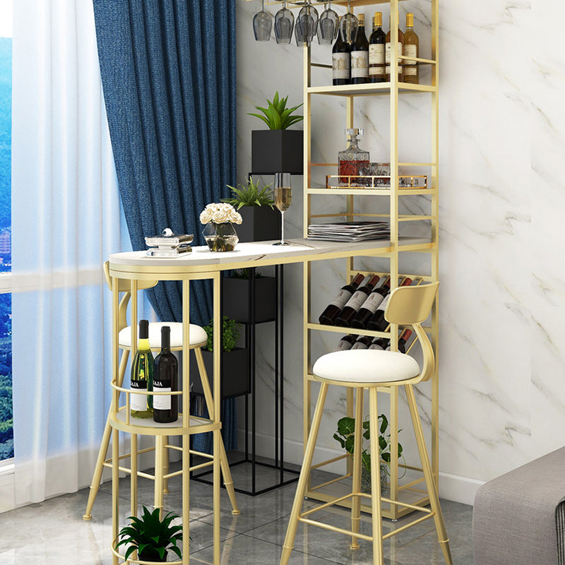 Metal Storage Base Bar Table Modern Stone Bar Table with Wine Rack and ...