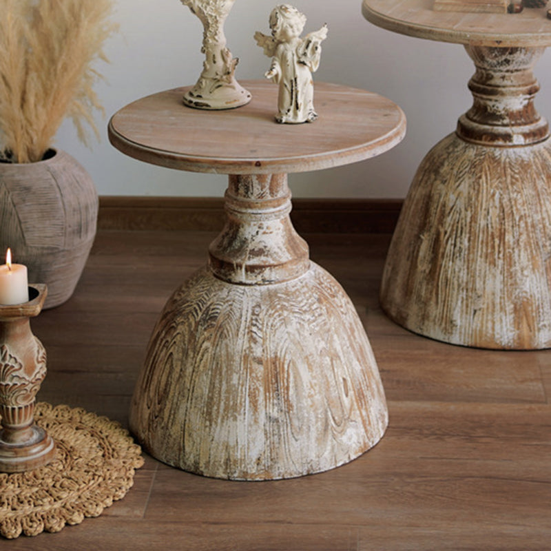 Rustic Round Side Table Solid Wood Pedestal Side End Snack Table ...