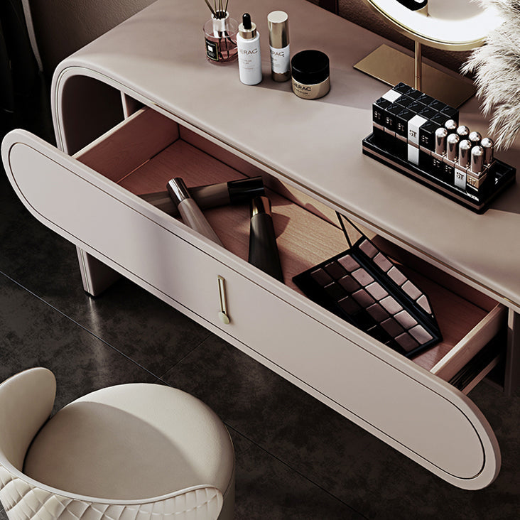Glam Vanity Set Mirror 1 Drawers Leather Gray Standing Make-up Vanity ...