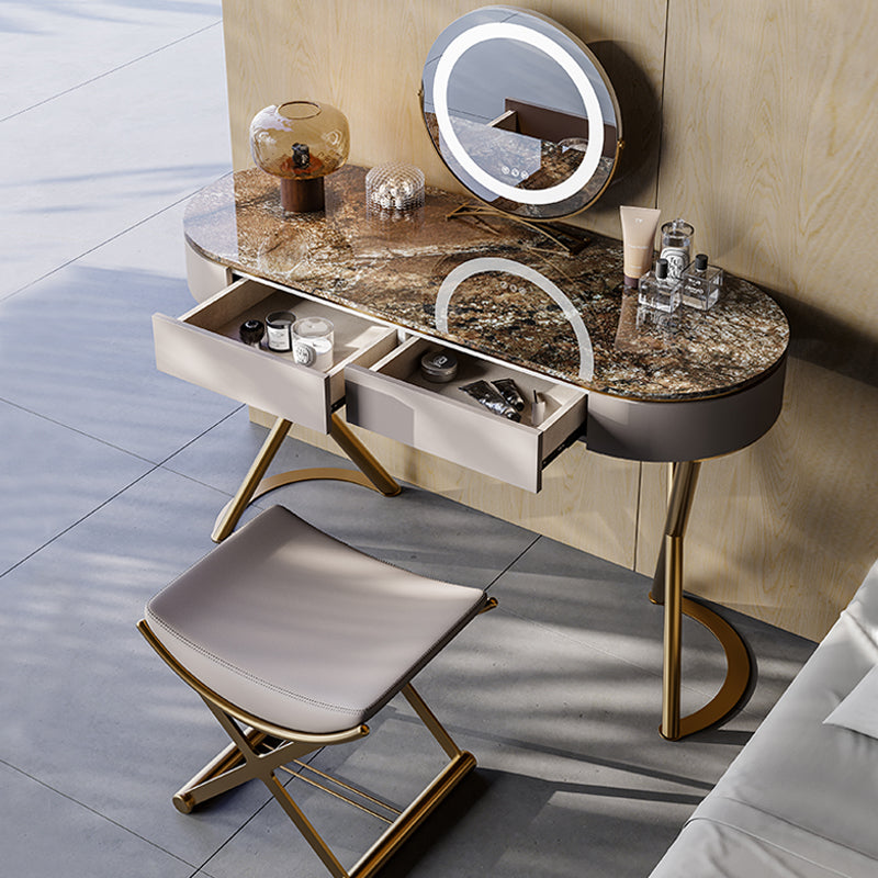 Lighted Mirror Vanity Table Set Luxurious Stone Top Dressing Table ...