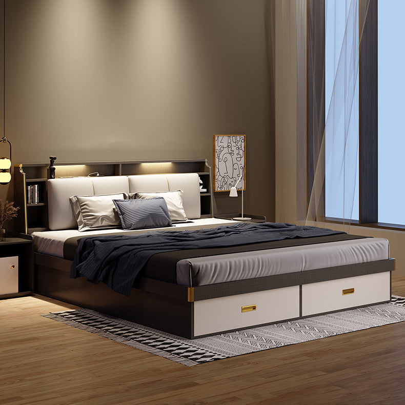 Contemporary Wood Bed Frame Solid Color Standard Bed with Lift Up ...