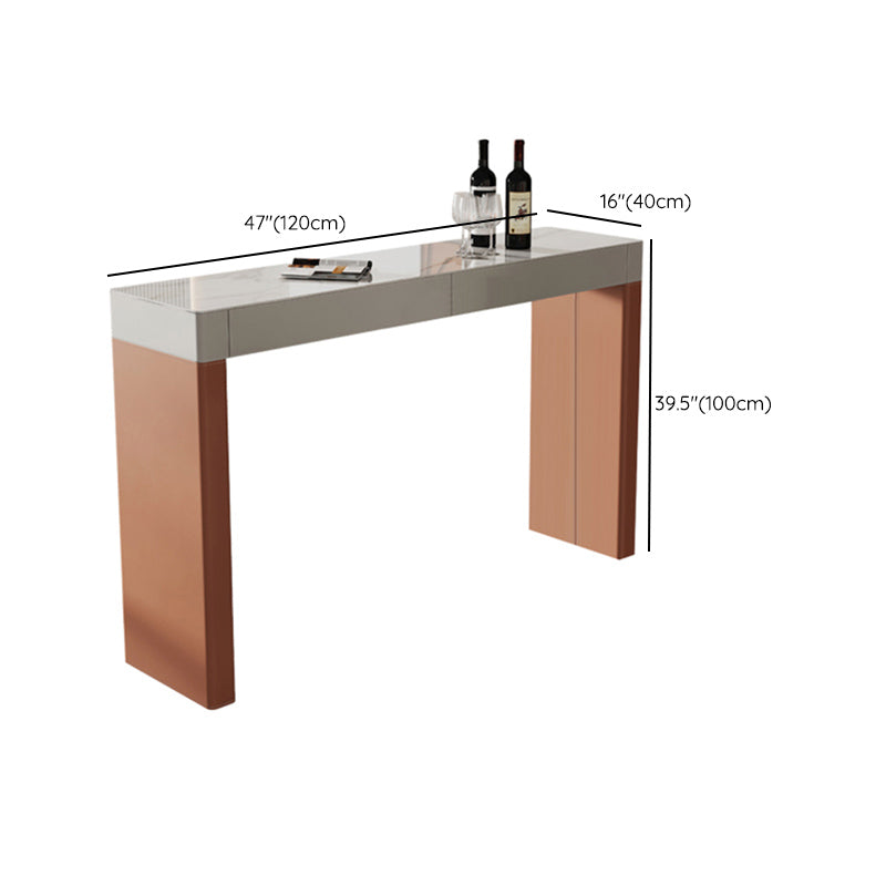 Contemporary Stone Top Bar Dining Table Rectangle Pub Table with Double ...