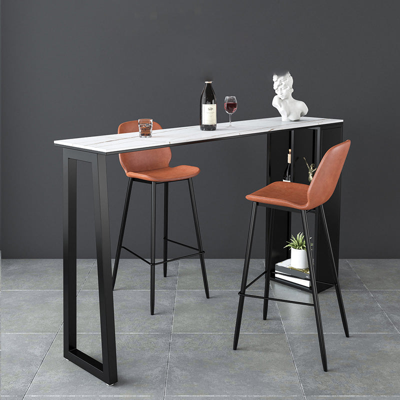 Rectangle Stone Black Metal Bar Height Table Industrial Double Pedestal ...