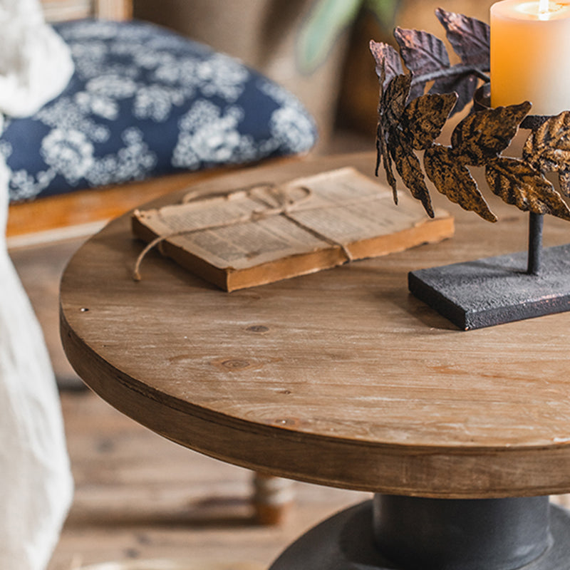 Wood Pedestal Side Table Rustic Round End Table in Distressed Finish ...