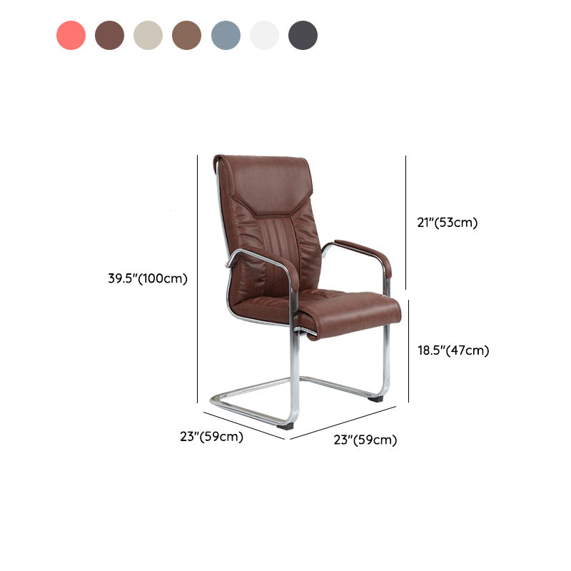 Modern Fixed Arms Office Chair No Wheels Leather Ergonomic Desk Chair ...