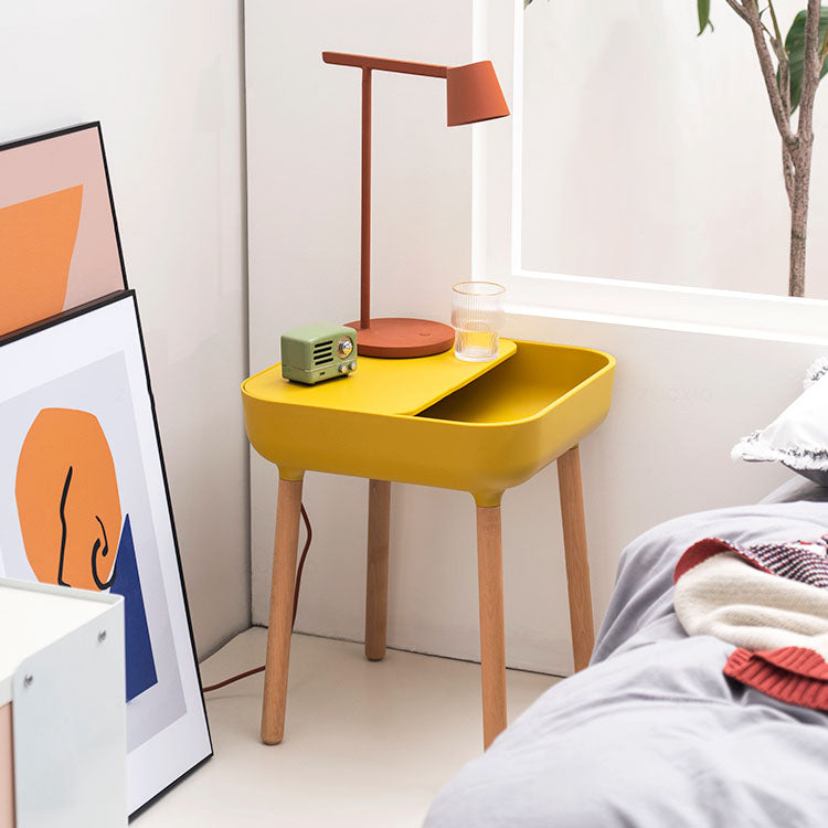 Square Accent Side Table Solid Wood 4 Legs Side End Snack Table with ...