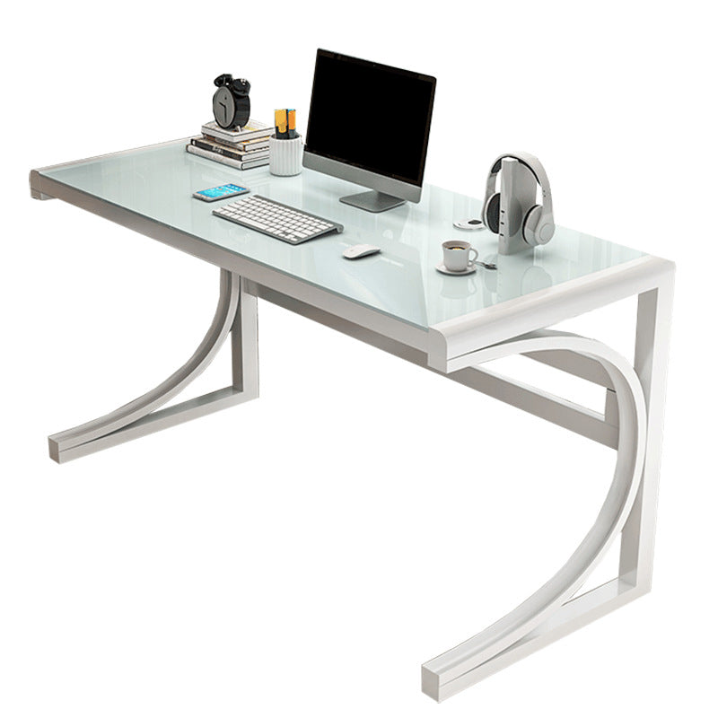 Rectangular Contemporary Office Desk Glass Top Computer Desk with Metal ...