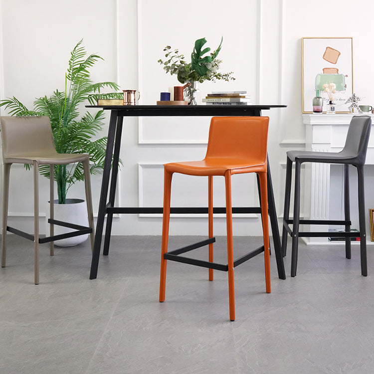Modern Armless Faux Leather Low Back Bar Stools with Metal Base - Clearhalo