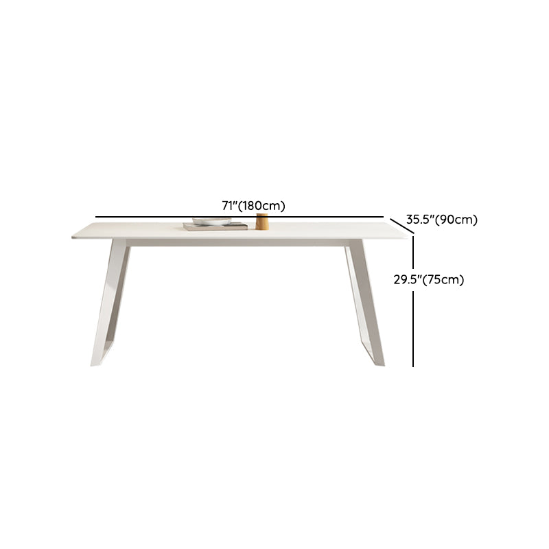 Modern Rectangle Dining Table White Stone Tabletop with Metal Sled Base ...
