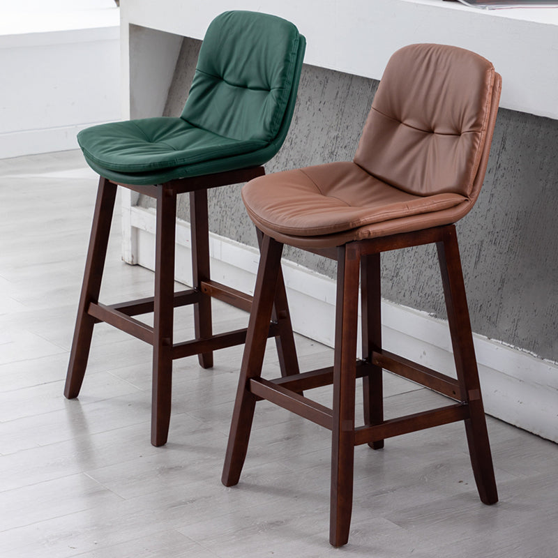 Contemporary Solid Wood Legs Faux Leather Counter Stools with Footrest ...