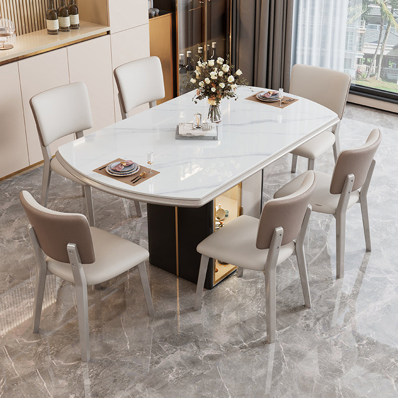 Round Modern Stone Dining Table Extendable for Small Spaces with ...