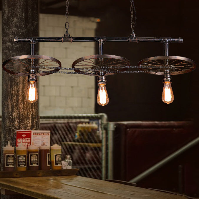 Industrial Bare Bulb Island Pendant Light 3 Lights Metallic Island ...