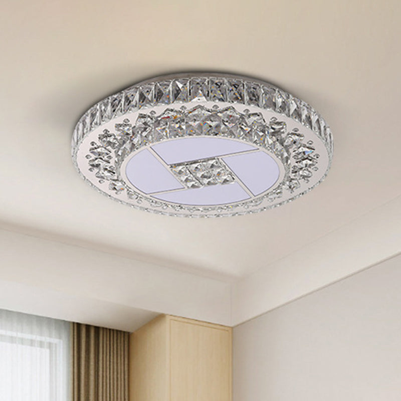 Stainless Steel LED Ceiling Light Minimalist Beveled Crystal Rounded ...