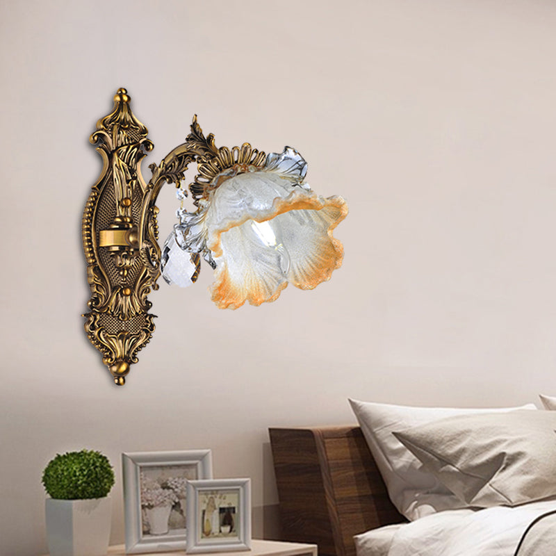 Vintage Floral Design Sconce Light Fixture 1 Bulb Crystal Wall Mounted ...