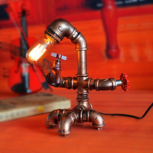 Iron Pipe Man Table Lighting Rustic 1 Head Restaurant Table Lamp with ...
