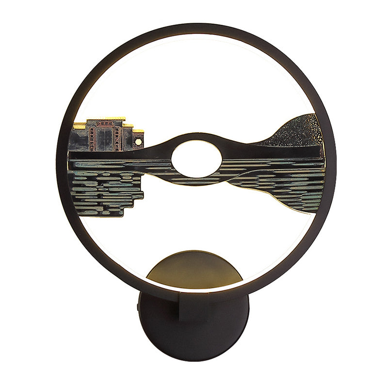 Lake Reflection Resin LED Mural Lamp Asian Style Black Wall Light ...