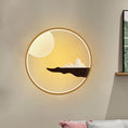 Mountain and Full Moon Wall Mural Light Asia Wooden Black/Beige LED ...