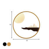 Mountain and Full Moon Wall Mural Light Asia Wooden Black/Beige LED ...