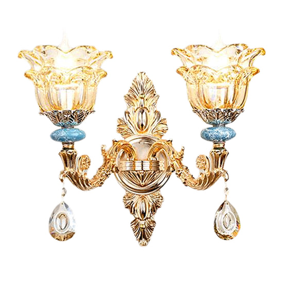 2-Layer Flower Crystal Wall Lamp Kit Traditional 1/2-Bulb Bedside Wall ...
