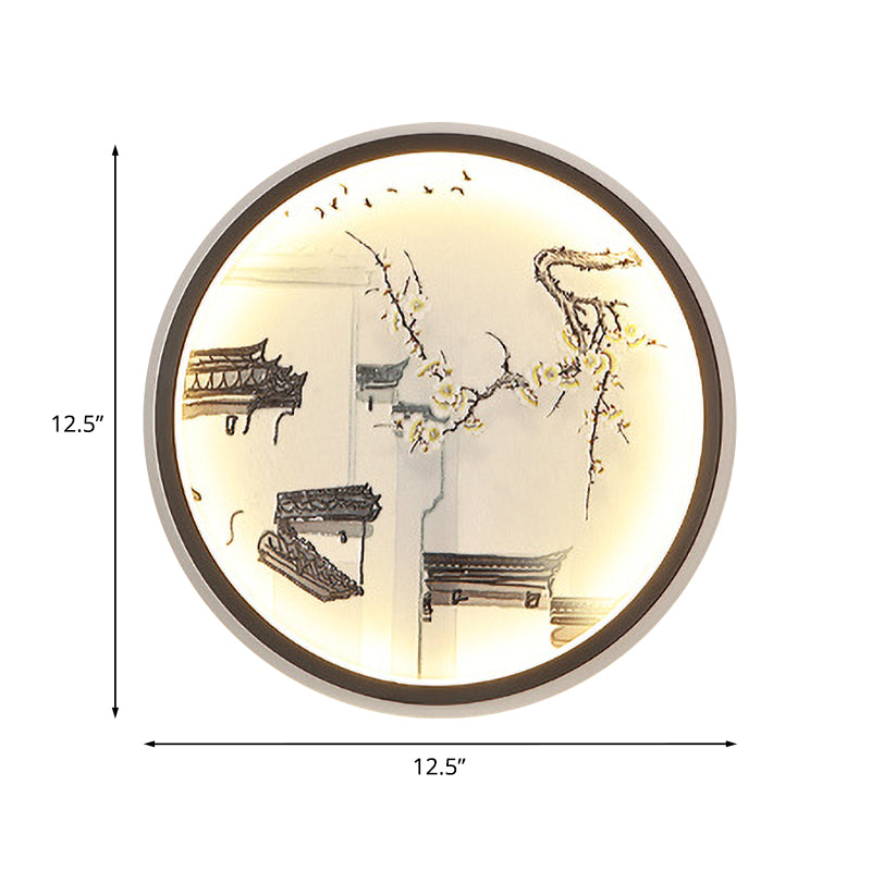 Chinese Ancient Town Metal Mural Light LED Flush Mount Wall Sconce in ...