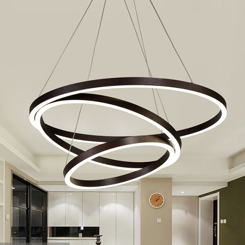 Brown Hoop Chandelier Contemporary 1/2/3-Ring Acrylic LED Ceiling Light ...