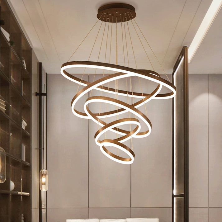 Brown Hoop Chandelier Contemporary 1/2/3-Ring Acrylic LED Ceiling Light ...