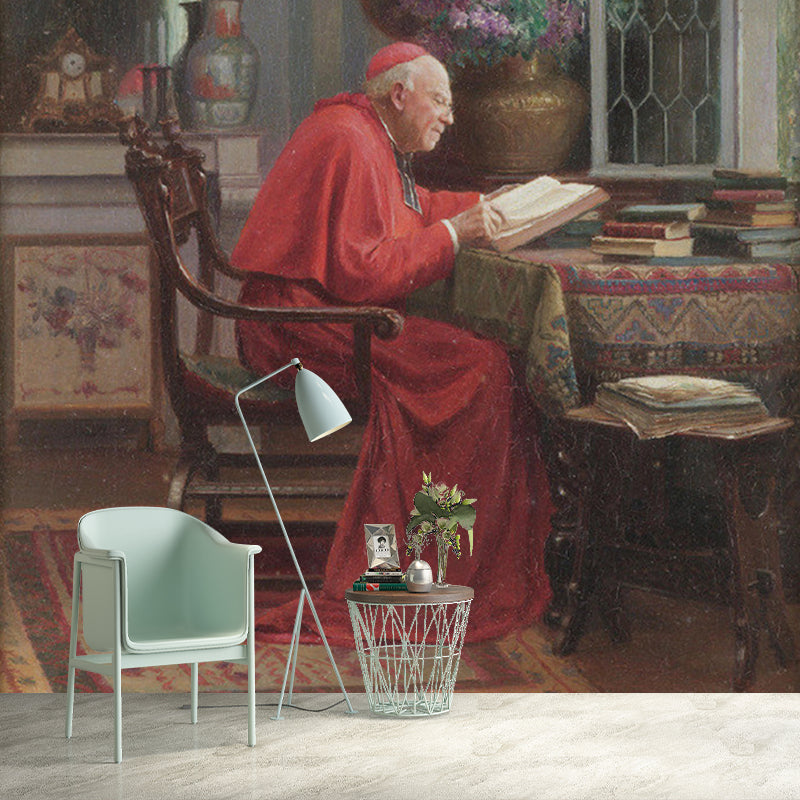 Catholic Cardinal Reading Mural Wallpaper Vintage Moisture Resistant ...