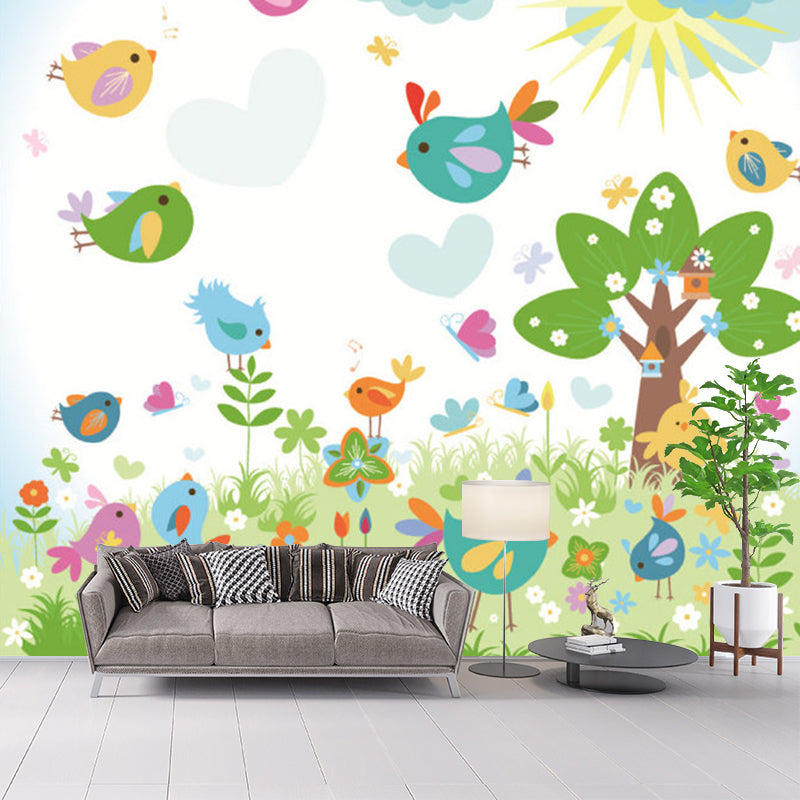 Cartoon Spring Scene Wall Murals Colorful Stain Resistant Wall Covering ...