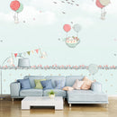 Pastel Color Cartoon Wallpaper Mural Full Size Rabbits Balloon Trip ...