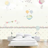Pastel Color Cartoon Wallpaper Mural Full Size Rabbits Balloon Trip ...