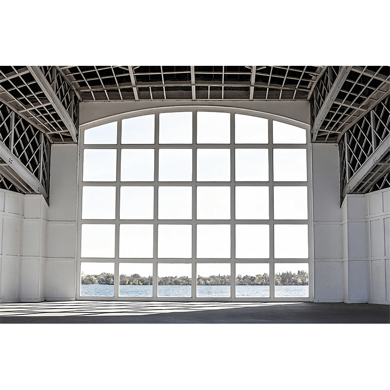 White Grid Window Murals Construction Modernist Moisture Resistant Wall ...